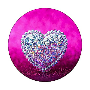 Pink Sparkle Silver Glitter Heart PopSockets Swappable PopGrip