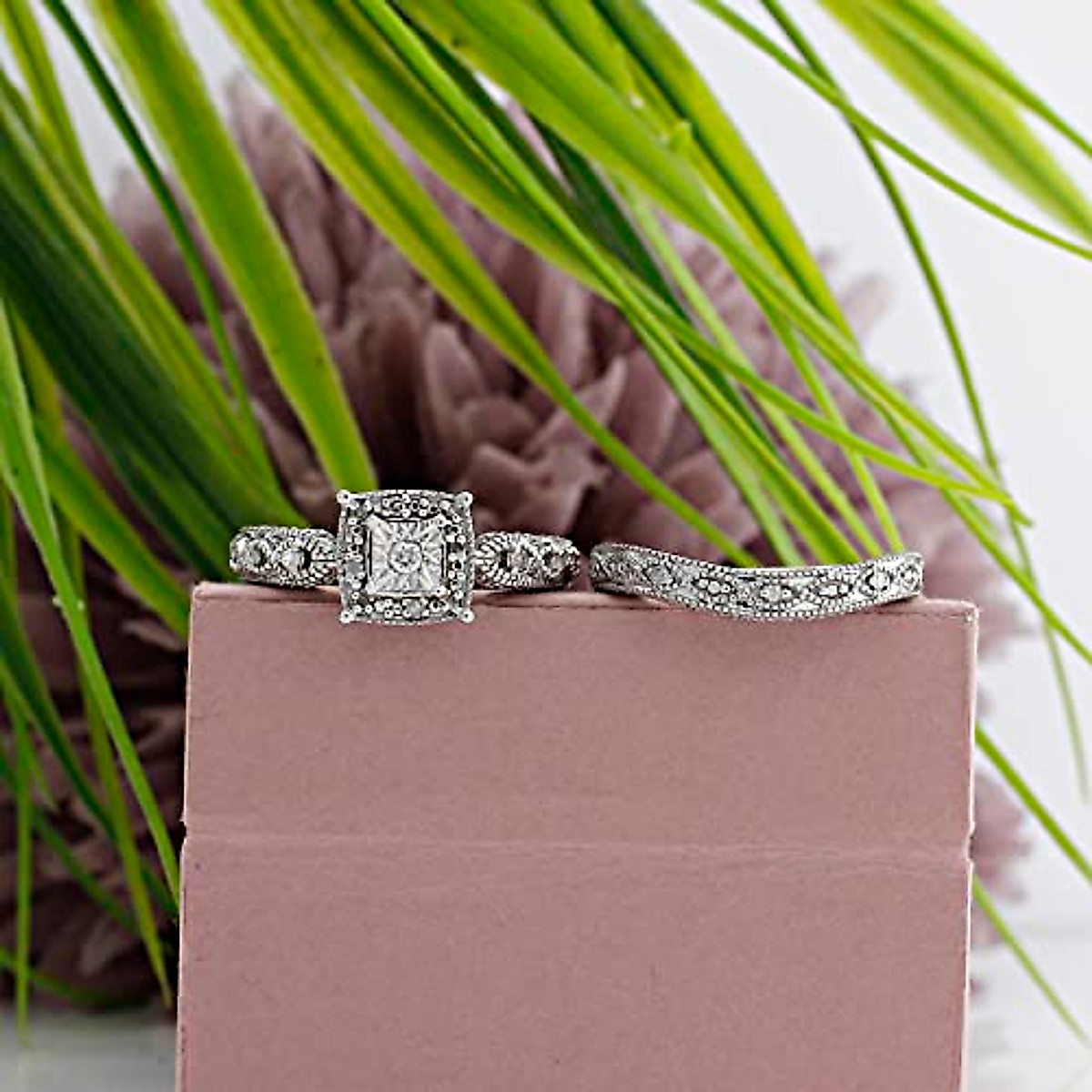 1/5 Carat Round Cut White Natural Diamond Cascading Engagement Bridal Ring Set Jewelry For Women In 14k Gold Over Sterling Silver (0.20 Cttw, Color- I-J, Clarity- I2-I3), Metal, Diamond