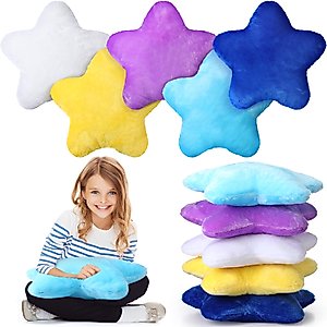 Soaoo 5 Pcs Christmas Star Fluffy Pillow Shaped Star Throw Pillow Kids Aesthetic Star Decor Soft Preppy Cute Cushion for Sofa Living Room Bedroom 15.75 Inches(Mix Color)