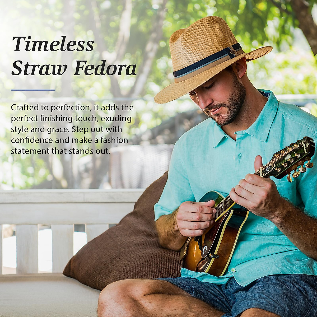 Wallaroo Hat Company – Men’s Turner Fedora – Wide Brim Straw Hat with UPF 50+ Sun Protection for Summer and Outdoors (Ivory, Large/Extra Large)