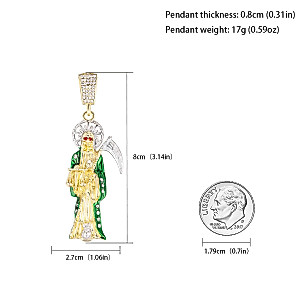 GXLYFG Santa Muerte Necklace Diamond 14K Gold Plated Santa Muerte Pendant Jewelry With Sickle Holiday Gift (Gold-255)