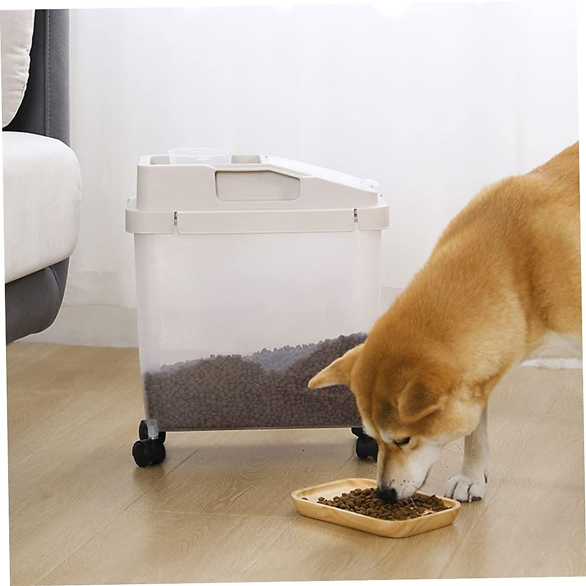 BVSPA Ingredient Storage Bin Container 10kg Rice Dry Food Sealed on Wheels with Lid Measuring Cup