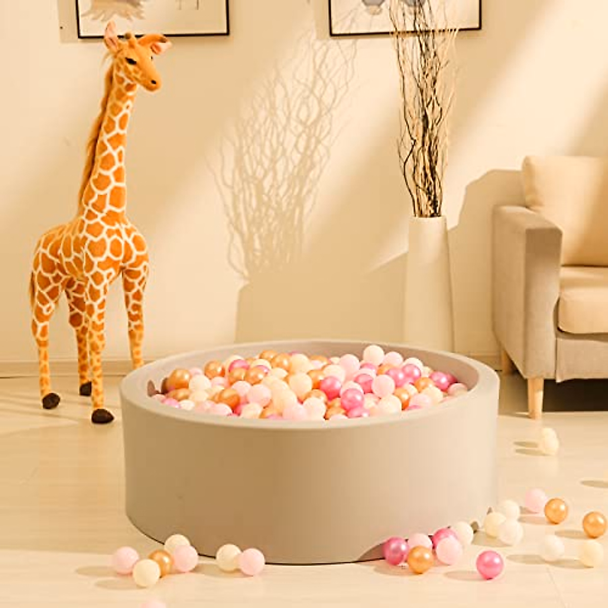 GOGOSO Ball Pit Balls for Toddles Kids Plastic Ballpits Accessories Crush Proof Durable Fun Shape Play Baby Bath Toys,2.15inch 100count Pink Dark Pink Brown