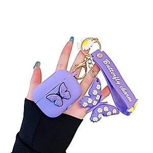 Airpods Pro 2nd 2022 Case Butterfly 3D Cover,Ponnky Funny Cute Cartoon Soft Skin Silicone Protective Accessories with Kawaii Keychain Strap for Apple Airpods Pro 2nd Gen Case for Women Girls (Purple)