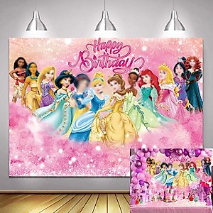 Pink Princess Backdrop Girls 1st 2nd Happy Birthday Party Backdrop Princess Fantasy Fairy Tale Party Photography Decoration Background 7x5ft