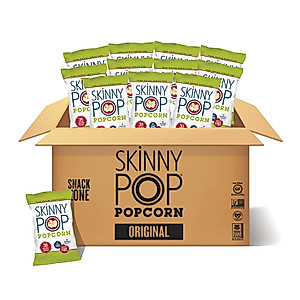 SkinnyPop Popcorn, Gluten Free, Dairy Free, Non-GMO, Healthy Snacks, Skinny Pop Original Popcorn, 1oz Individual Size Snack Bags (12 Count)