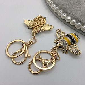tenghong2021 Sparkling Rhinestone Bee Keychain Bumble Bee Keyring Animal Key Chain Charm for Bag Purse Wallet