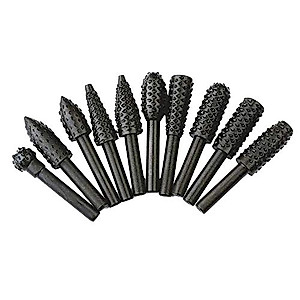 Eyech 10pc 1/8''(3mm) Shank Carbon Steel Rotary Burr Rasp Set Wood Carving File Rasp Drill Bits for DIY Woodworking Wood Carving Polishing Grinding Engraving