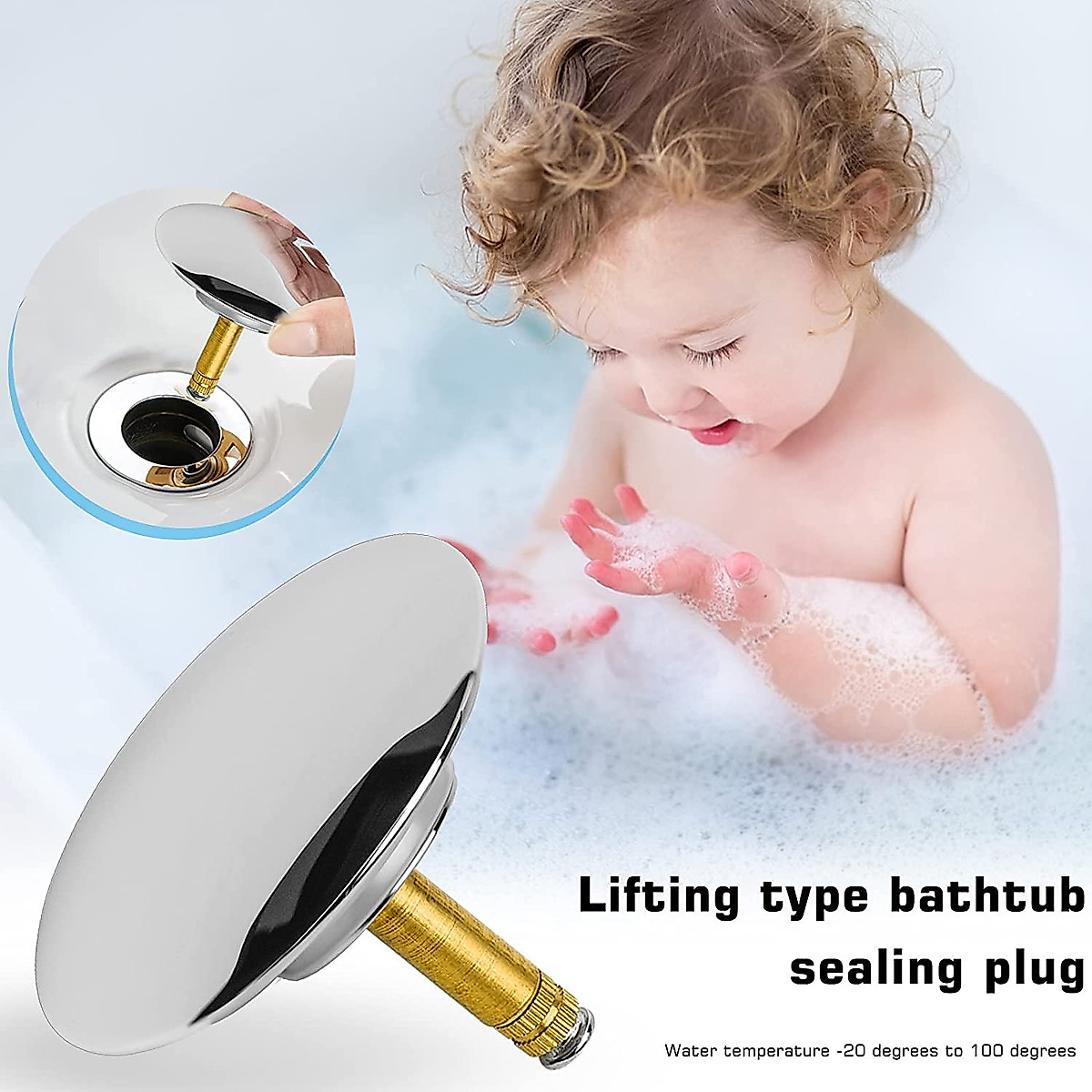 Bathroom Sink Drain Plug Stopper, 70mm Push Pop-Up Click Clack Plug Stopper, Universal Adjustable Bath Plug for Washbasin Drains in Bathroom Kitchen - Brass