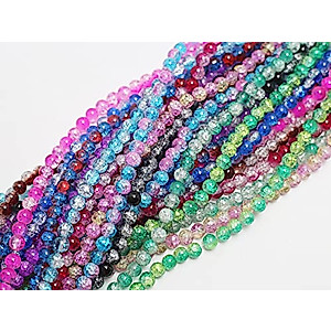 Pamir Tong 720PCS 8mm Crackle Glass Round Beads Bulk, Imitative Jade Beads, Lampwork Beads for Jewelry Making Earring, Necklaces, and DIY Crafts (8mm Crackle Mixed)