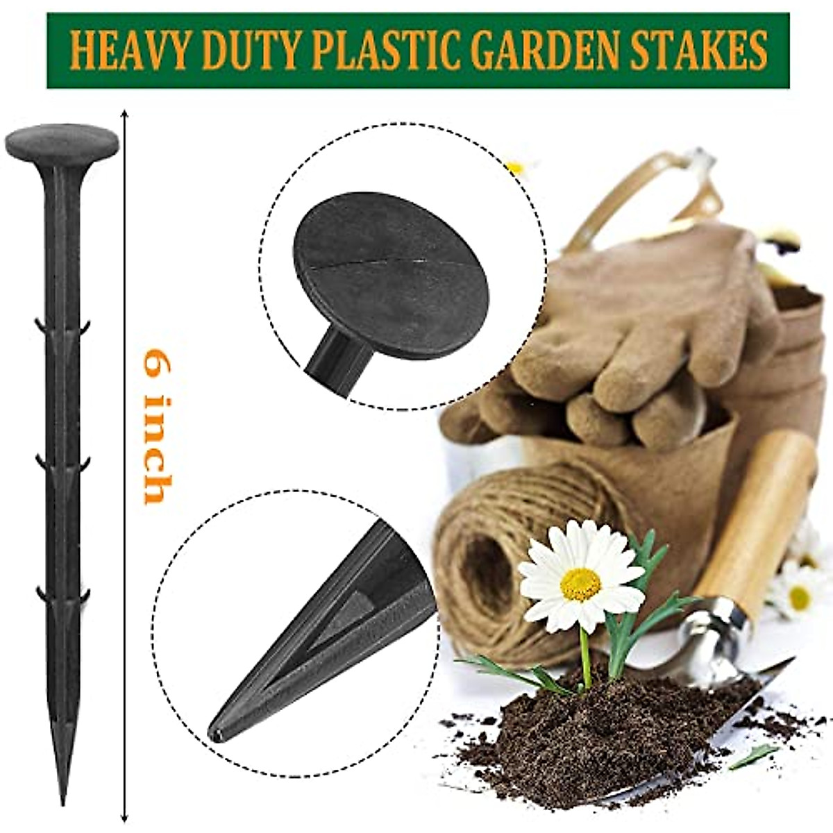 Aoipend 80 Pack Plastic Garden Lawn Stakes 6 inch Landscape Anchors Spikes Rustproof Nail for Ground Lawn Edging, Weed Fabric, Tarp, Christmas Yard Decor, Artificial Turf, Camping Tent