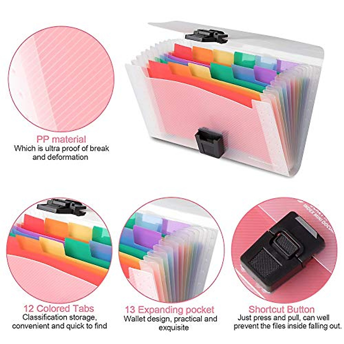 xutong 4 Pack Small Accordion File Organizer with 13 Pocket, A6 Size, Colorful Stylish Appearance, Made from Polypropylene Plastic, Practical and Portable