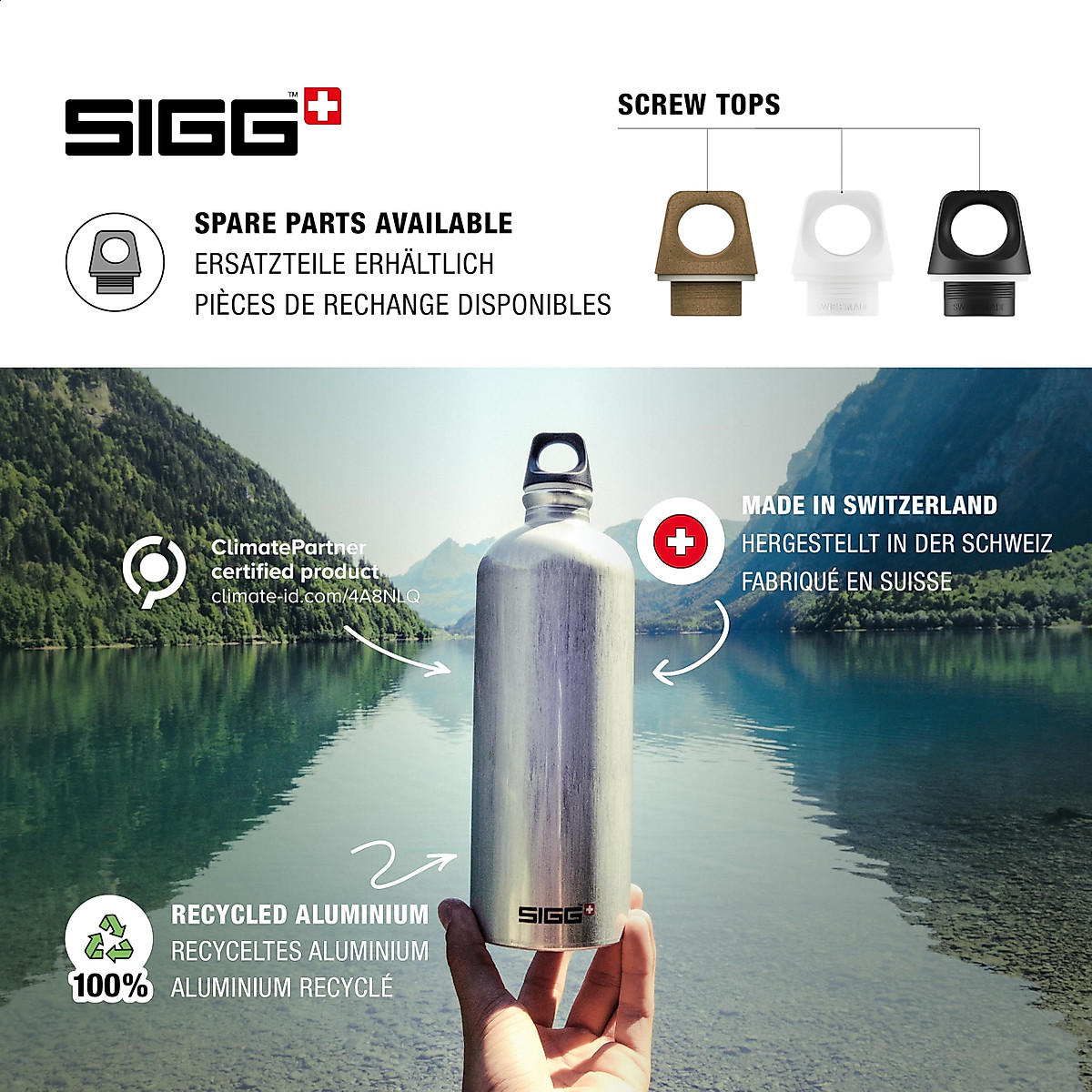 SIGG - Aluminum Water Bottle - Traveller - Made in Switzerland - Carbonated Drinks - Recycled - BPA-Free - 20Oz / 34Oz