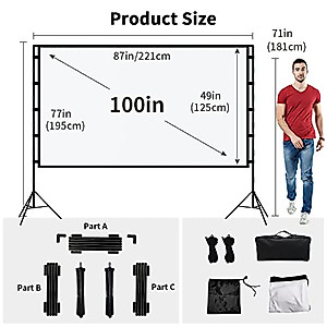 Projector Screen with Stand,Towond 100 inch Portable Projection Screen, Indoor Outdoor Screen 16:9 4K HD Rear Front Movie Screen with Carry Bag Wrinkle-Free Design for Home Theater Backyard Cinema
