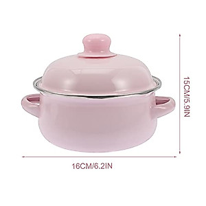 Luxshiny Enamel Soup Pot Vintage Stew Pot Stock Pot with Double Handle Soup Pasta Cooking Pot Noodle Porridge Pot for Kitchen Induction Cooktop Gas Stove 1. 1L 16cm