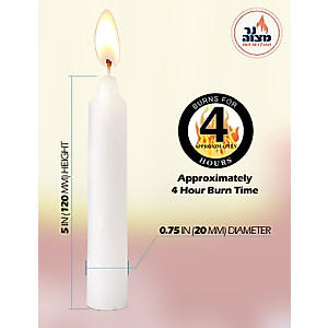 Ner Mitzvah Classic White Taper Candles – 7 Inch Candles - 60 Bulk Pack - for Shabbat Candles, Dinner Tables, Restaurants, Ceremonies and Emergency - 6 Hour Burn Time