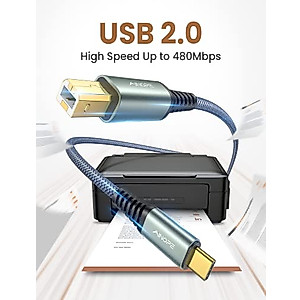AINOPE USB C Printer Cable 6.6 FT USB B to USB C Printer Cable [2022 Upgrade] 2.0 High-Speed Premium Nylon Printer Cord for MacBook Pro/Air, USB C MIDI Cable for Casio Digital Piano MIDI Controller