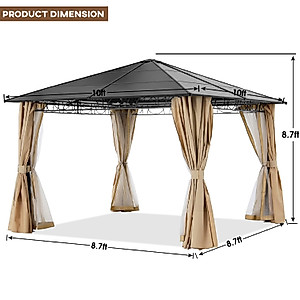 10x10 Hardtop Patio Gazebo with Curtains and Netting by ABCCANOPY