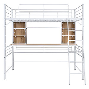 Bellemave Full Size Loft Bed with Desk and Storage Shelves, Heavy Duty Metal Loft Bed with Desk and Ladder, Full Size Loft Bed for Adults, Kids, Teens, White