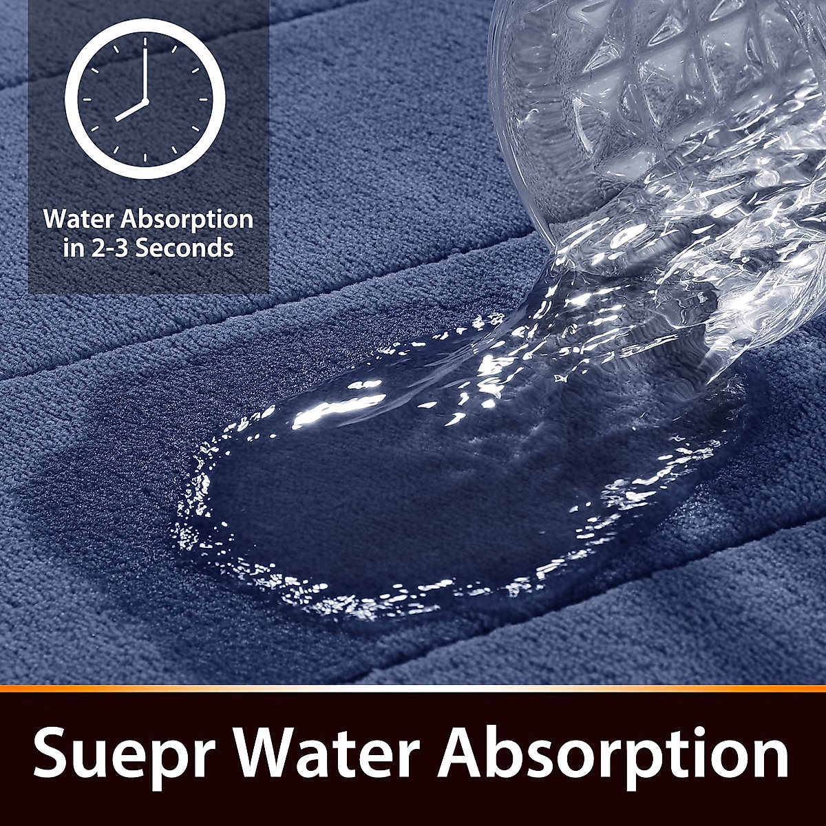 Yimobra Memory Foam Bath Mat Large Size, 31.5 x 19.8, Super Soft Non-Slip Bathroom Rug, Water Absorption, Machine Wash, Thick, Comfortable, Easier to Dry for Bathroom Mat, Tub and Shower, Navy Blue