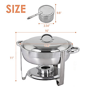 GRANDMA SHARK 4 Set Upgraded 5Qt Full Size Stainless Steel Chafing Dish Round Chafer Buffet Catering Warmer Set W/Food and Water Pan, Lid, Solid Stand and Fuel Holder …