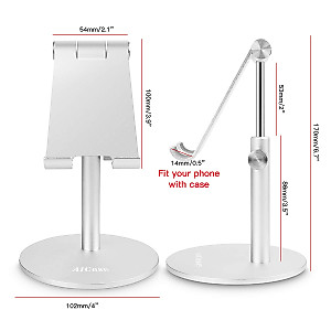 AICase Telescopic Adjustable iPad Holder,Universal Multi Angle Aluminum Stand Compatible with iPhone Smart Cell Phone/Tablet/iPad(4-13 inch), Silver