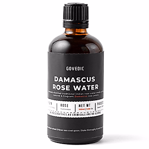 govedic Rose Water for Cooking, Baking, Cocktails | 100% Food Grade Rose Water | Face & Hair Care | Steam-Distilled Edible Damask Rose | 100 ml 3.38 Oz