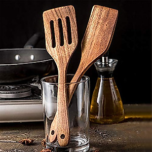 5 Pcs Best Wooden Spoons for Cooking Kitchen Utensils Set Non Stick Spoon Acacia Wood Utensil Cooking Spatula Turner Slotted Spoon Flat Wooden Spatula Set Mixing Cooking Spoons Kitchen Utensils
