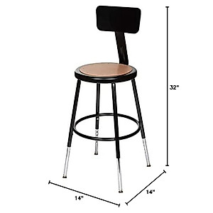 OEF Furnishings (2 Pack) Height Adjustable Black Shop Stool with Backrest, 18” -27"
