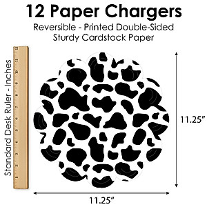 Big Dot of Happiness Cow Print - Farm Animal Party Round Table Decorations - Paper Chargers - Place Setting For 12