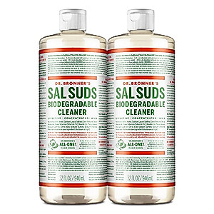 Dr. Bronner's - Sal Suds Biodegradable Cleaner (32 Ounce, 2-Pack) - All-Purpose Cleaner, Pine Cleaner for Floors, Laundry and Dishes, Concentrated, Cuts Grease and Dirt, Powerful Cleaner, Gentle