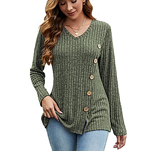 JomeDesign Womens Christmas Sweaters Long Sleeve V Neck Sweatshirt Loose Casual Tunic Tops