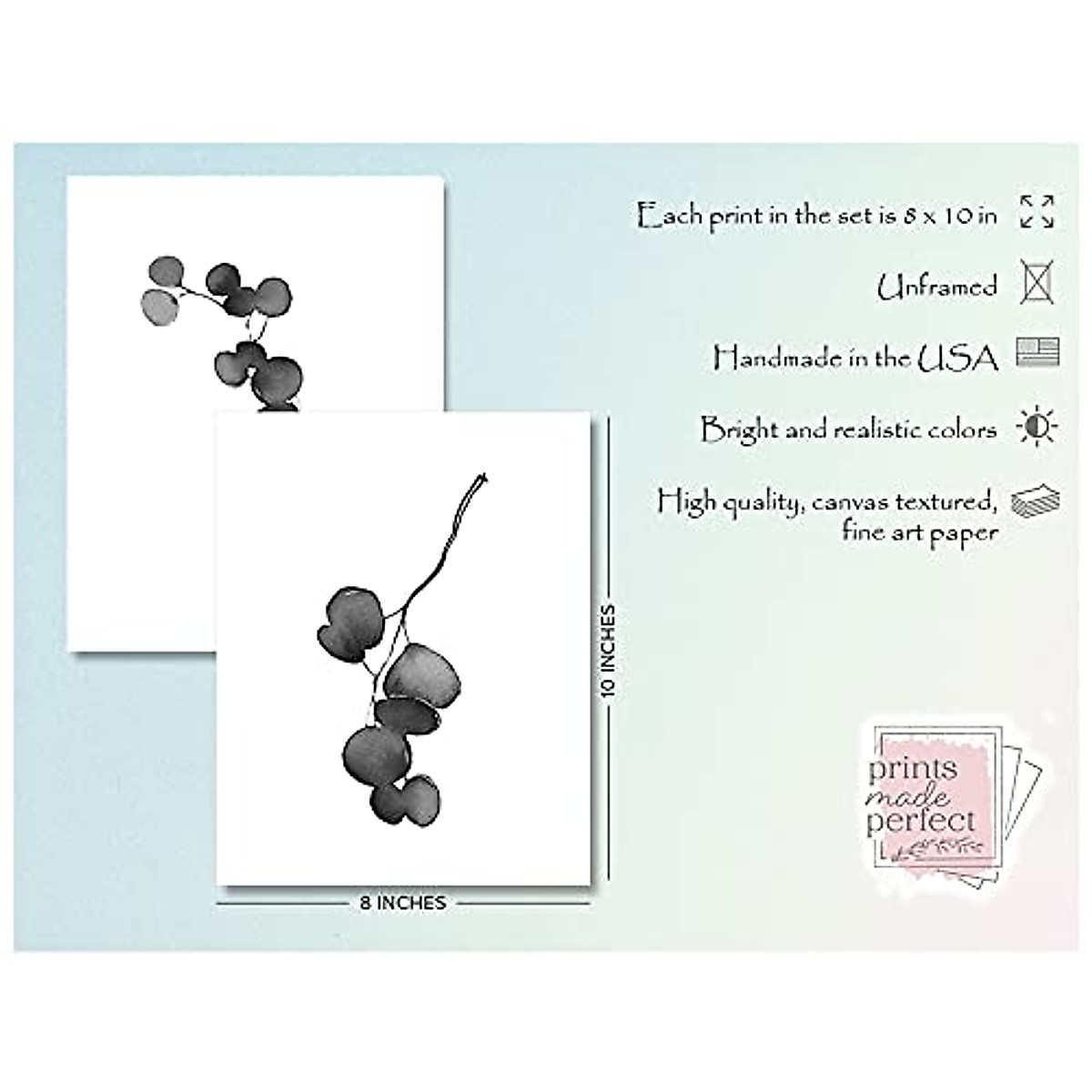 Black And White Wall Art - Eucalyptus Leaves - Botanical Art Prints - Minimalist Pictures - Set of 3-8x10 - Unframed