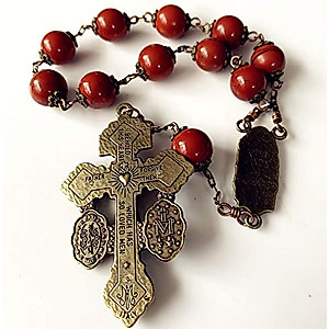 elegantmedical car rosary Carnelian Beads Catholic Prayer one decade rosary bracelet Bronze Pardon cross Gift