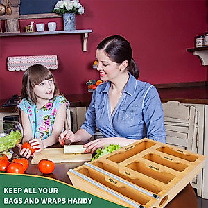 UMERUCCI Storage Bag Organizer Kitchen Drawer with Cutter for Foil and Plastic Wrap, Compatible with Gallon, Quart, Sandwich, Snack Bags, and 12" Aluminum Foil & Wax Paper