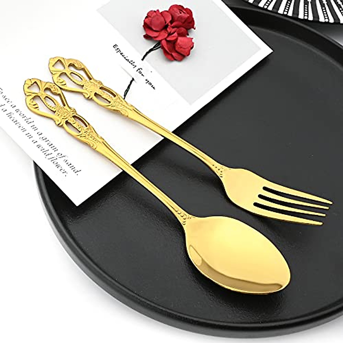 Snplowum Royal 24-piece Gold Mirror Silverware Dinnerware, 18/10 Stainless Steel Luxury Flatware Service For 6 Tableware Ideal For Wedding Home Restaurant, Dishwasher Safe