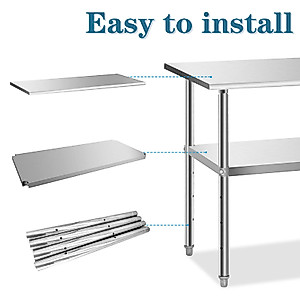 apwang Stainless Steel Work Table 24 x 62 Inch, Commercial Kitchen Prep & Work Table Heavy Duty Prep Worktable Metal Work Table with Wheels for Restaurant, Home and Hotel