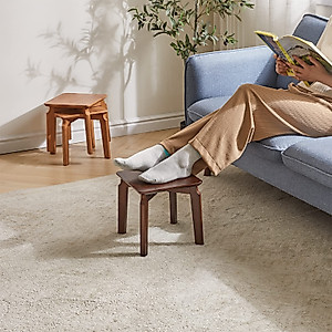 Aibiju Foot Stool 10inch, Mini Table Desktop Shelf, Wood Riser for Kitchen, Milking Stand, Toddler Step Stool, Small Short Stool, Holds up to 300lbs, Walnut Color SD-1002