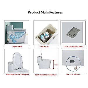 WinZo WZ5080 Elongated Dual Flush One Piece Toilet Low Profile 17.25" Comfortable Chair Height with Soft Closing Seat White