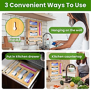 KOCASO 6 in 1 Foil and Plastic Ziplock Bag Organizer for Kitchen Drawer，Kitchen Countertop Organizer and Drawer Organizer for Gallon Quart Sandwich Snack