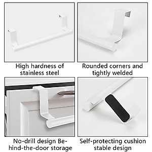 2PCS Cabinet Door Towel Bar, 9 Inch Long Dishwashing Towel Rack, Stainless Steel Towel Holder, Over The Door Hand Towel Hanger for Kitchen Bathroom Cupboard (White)