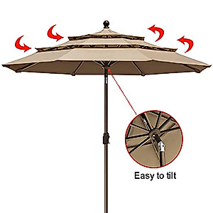 EliteShade USA 10-Year-Non-Fading Sunumbrella 9Ft 3 Tiers Market Umbrella Patio Umbrella Outdoor Table Umbrella with Ventilation,Heather Beige