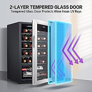 AAOBOSI Wine Fridge, 24 Bottle Wine Cooler 46-66℉ Beverage Wine Refrigerator, Glass Door Free Standing Mini Wine Cellar with Adjustable Shelves and Temperature Memory for Bar, Home, Condo