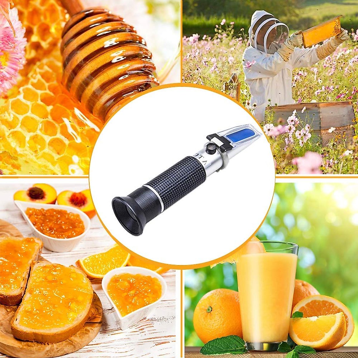 SMARTSMITH Refractometer Honey 10-32% for Honey Moisture, Brix and Baume, 3-in-1 Uses, 58-90% Brix Scale Range Honey Moisture Tester, with ATC, Ideal for Honey, Maple Syrup, and Molasses, Bee Keeping
