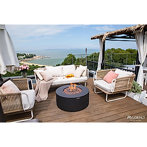 Modeno Venice Outdoor Table 34 Inches Natural Gas Fire Pit Patio Heater Concrete Firepits Outside Electronic Ignition Backyard Fireplace Cover Lava Rock Included