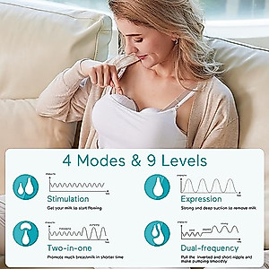 Paruu P10 Hands-Free Breast Pump Wearable, 338mmHg Strong Suction, Low Noise, 4 Modes & 9 Levels, Electric Breast Pump Portable, Smart Display, 19/21/24/28mm Insert/Flange, Easy to Clean, 2 Pack