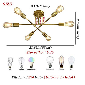 Mid Century Ceiling Light Fixture,Adjustable 6-Light Sputnik Chandelier,Semi-Flush Mount Pendant Lighting,Industrial Vintage Lighting Fixtures Plating Finish for Kitchen Dining Room Bedroom Foyer
