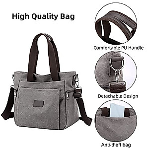 Women's Canvas Tote Bag, Work Handbag with Multi Pockes Fashion Shoulder Purse Causal Canvas Crossbody Bags, Grey
