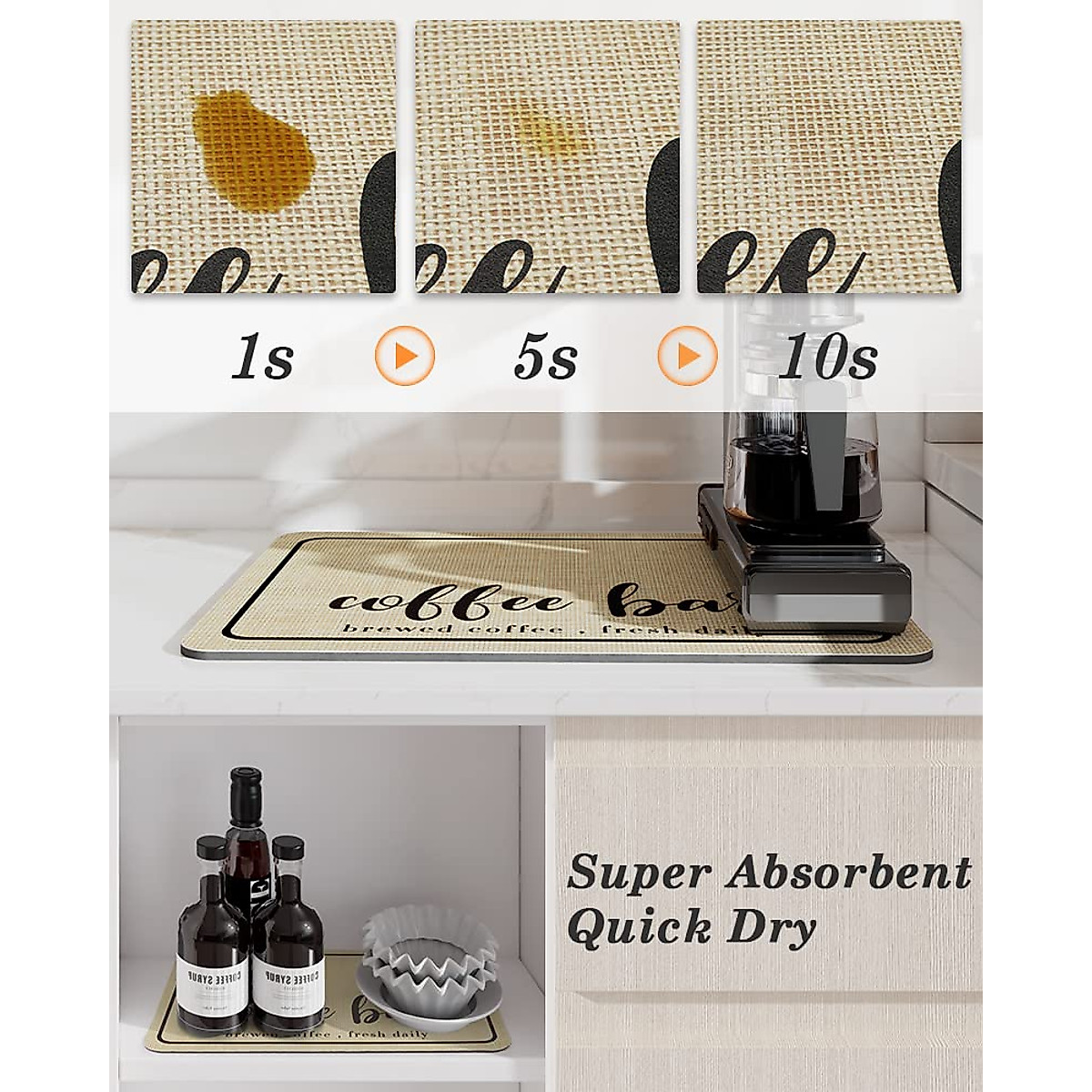 tchdio-Coffee Mat-Hide Stain Absorbent Rubber Backed Quick Drying Mat for Kitchen Counter-Coffee Bar Accessories Dish Drying Mat Fit Under Coffee Maker Coffee Machine Coffee Pot Espresso Machine