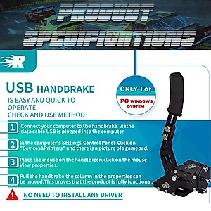 CNRAQR PC Racing Game USB Handbrake for 16Bit SIM for Racing Games, Compatible with Logitech G27 G29 G920 G923 T500 T300 Simulate Linear Handbrake（With Fixing Clip